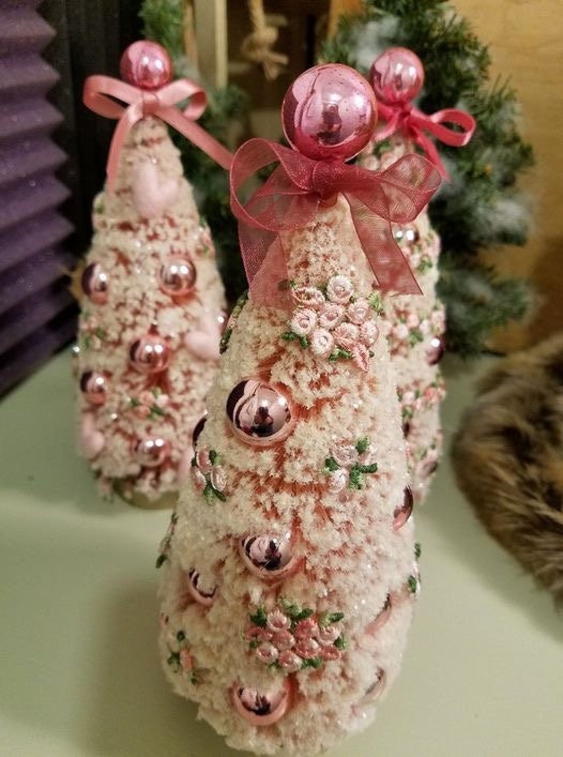 Pink Tree Collectible Pink Bottle Brush Tree With Vintage - Etsy