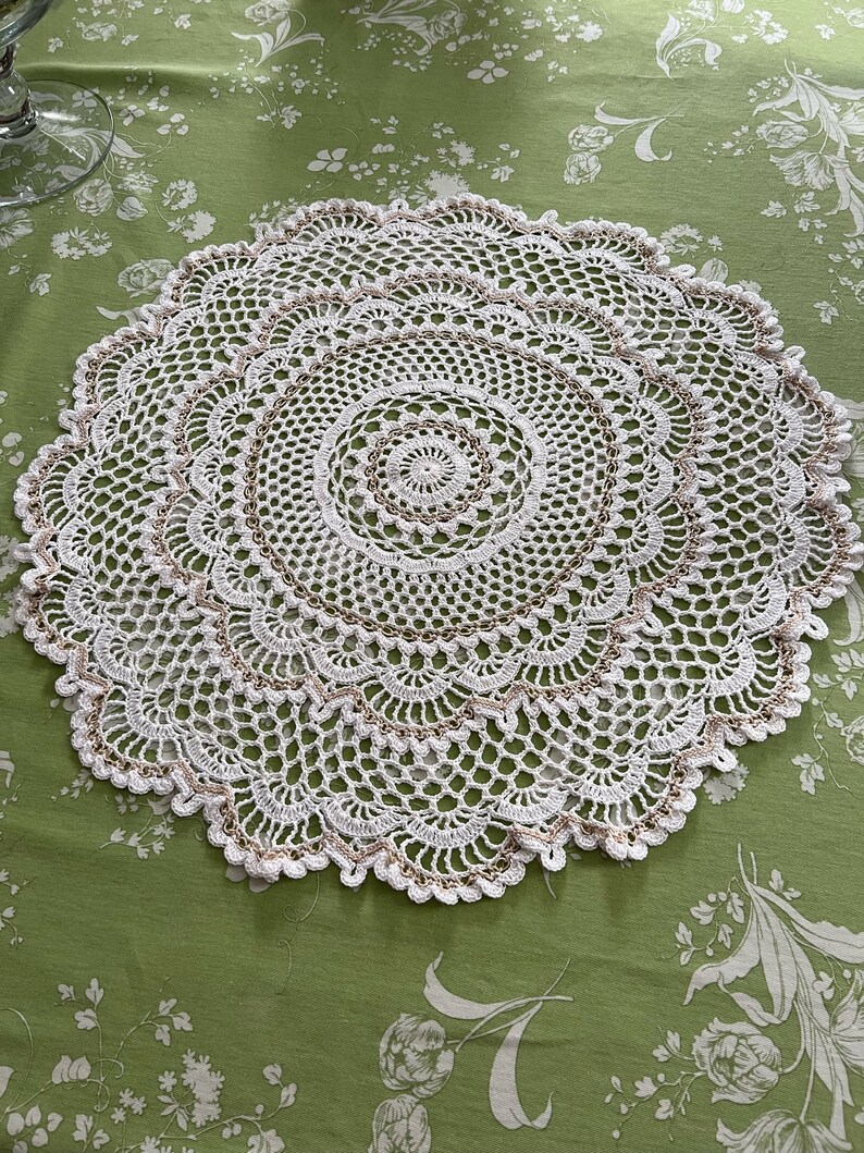 Large Vintage Circular Hand Crocheted Doily 100% Cotton Farmhouse Style ...