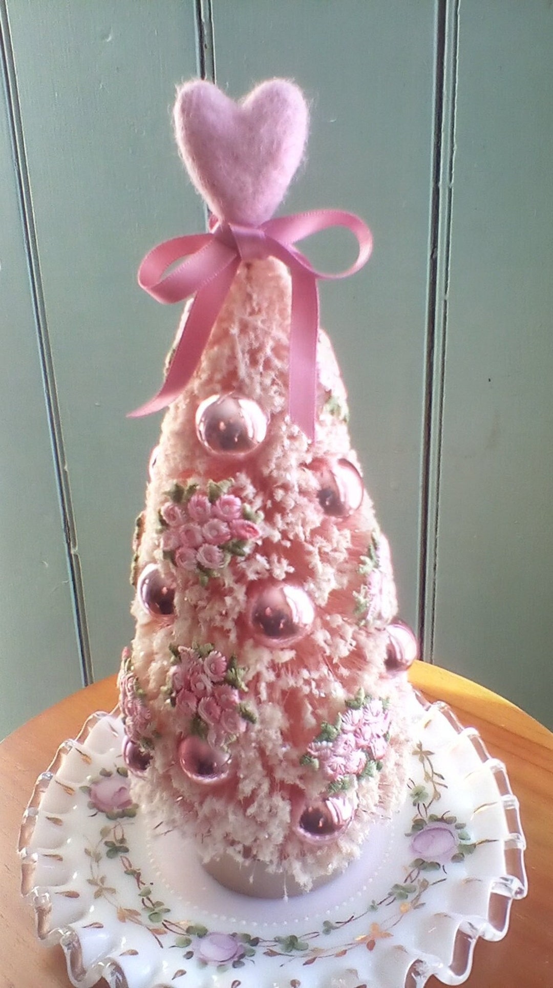 Pink I Love You Tree ~ Pink Bottle Brush Tree With Heart & Floral ...