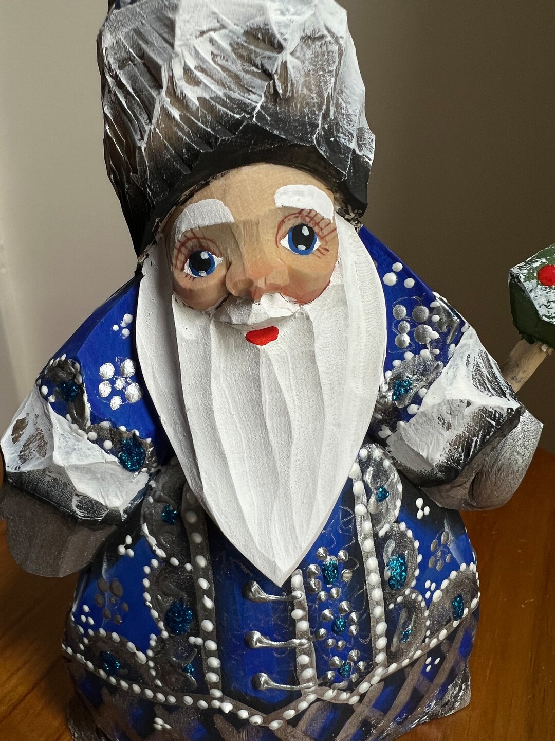 Hand Carved Linden Wood Santa Claus, OOAK Blue Father Christmas - Etsy