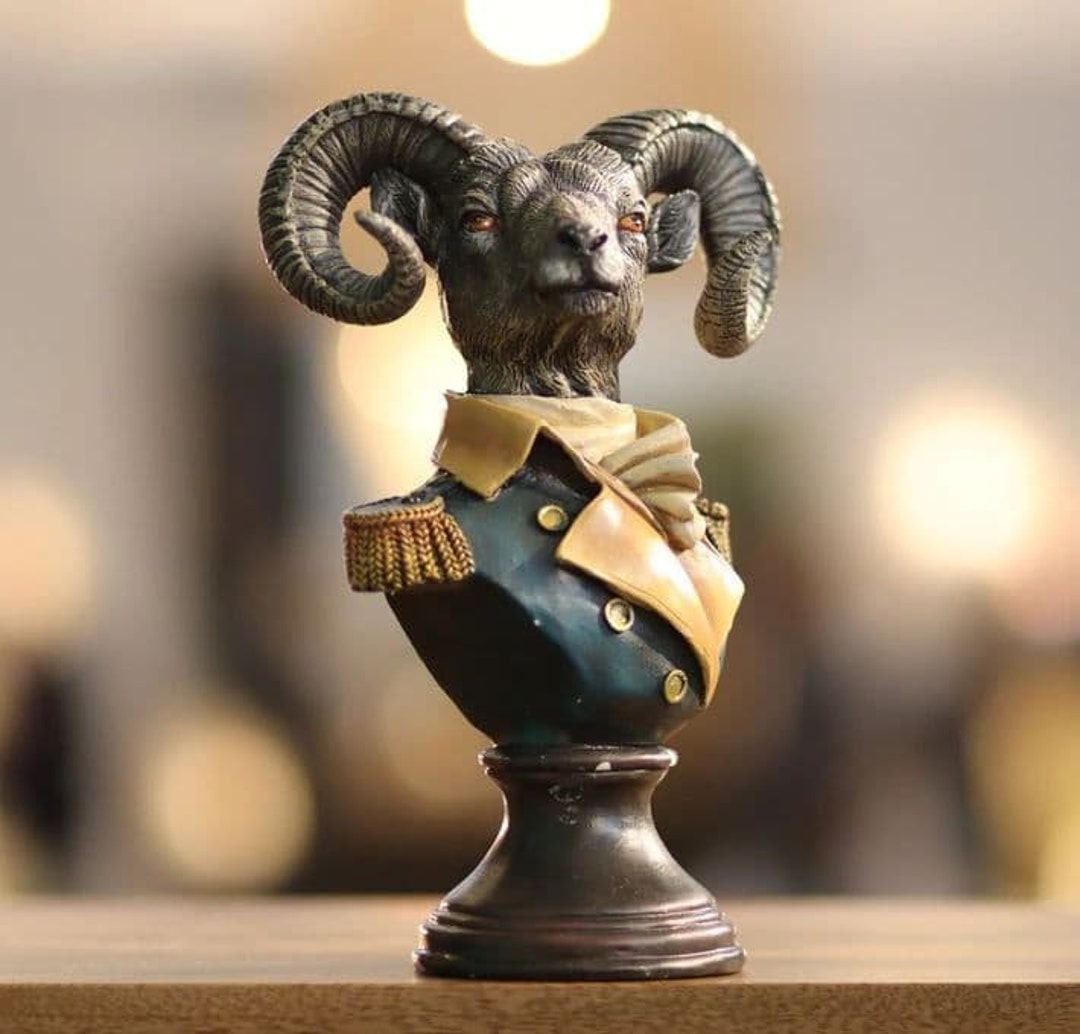 Regal Valor: Ram Bust in Military Uniform Figurine Majestic - Etsy