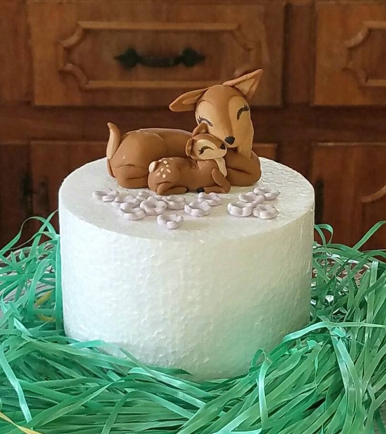 Mother With Baby Deer Cake Topper Fondant Decoration Doe & Fawn Mothers ...