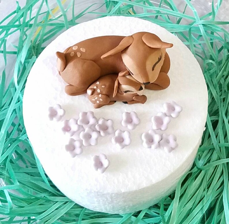 Mother With Baby Deer Cake Topper Fondant Decoration Doe & Fawn Mothers ...