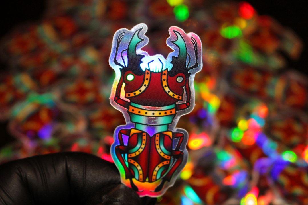 Stag Beetle Stickers Tattoo Holographic Stickers Premium Vinyl Decal ...