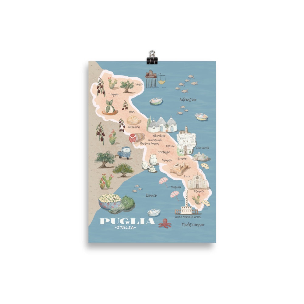 Puglia Map - Etsy