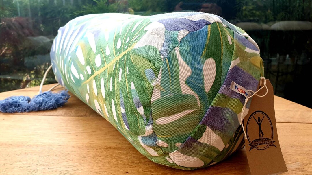 Large Buckwheat Husk Yoga Bolster. Green and Purple Leaf Pattern. - Etsy