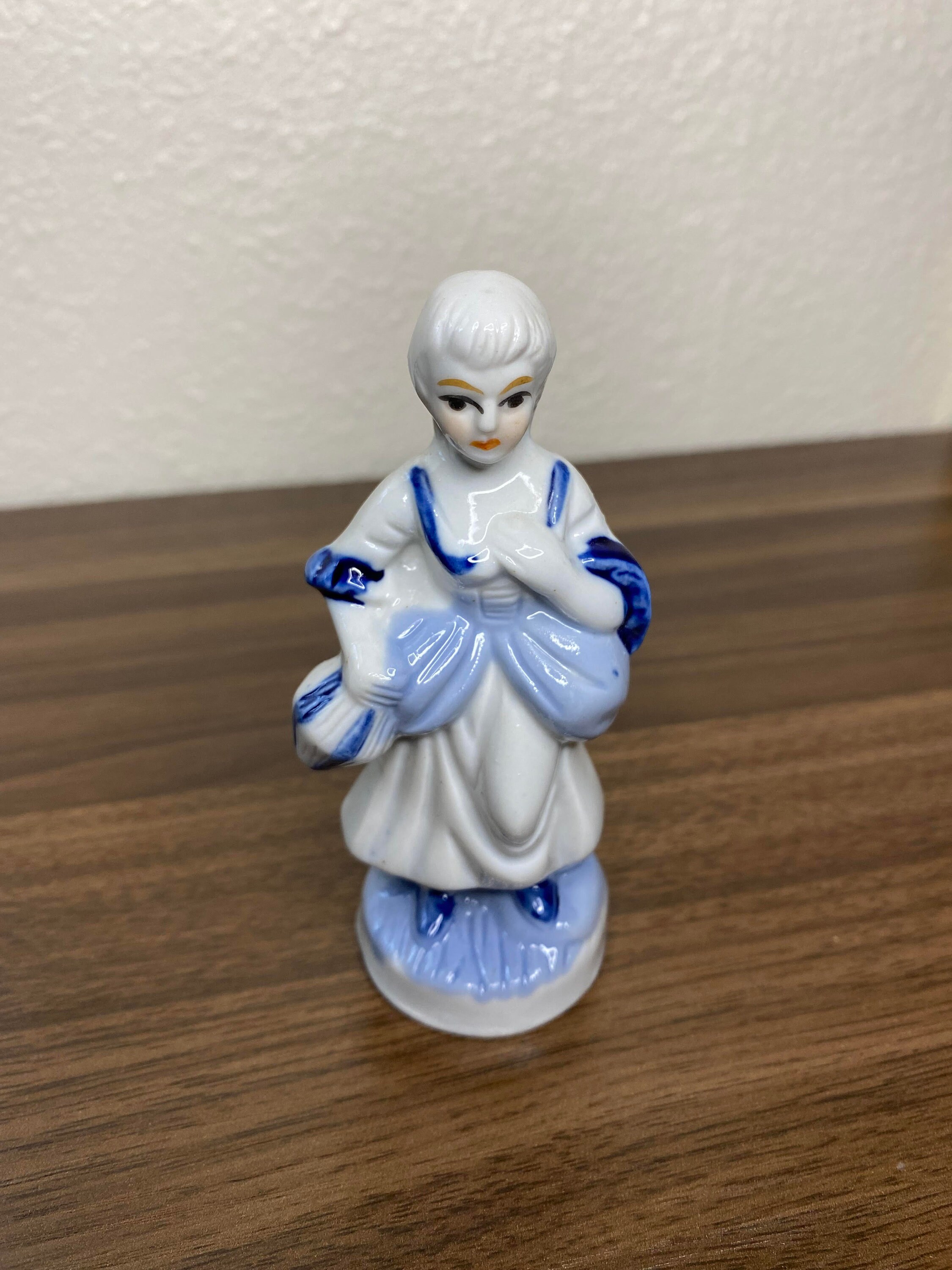 Porcelain Victorian Statue Figurine Blue on White - Etsy UK
