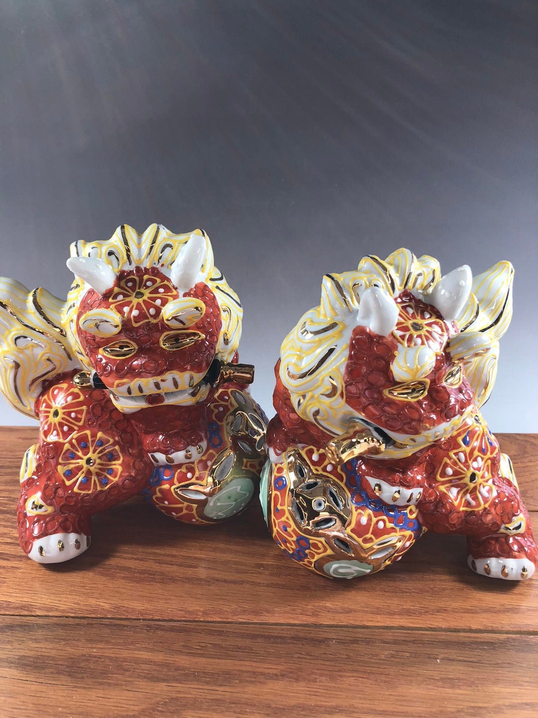 Foo Dogs, Royal Red and Gold Shishi Lions Pair ~ Highly Ornate Foo Dogs ...