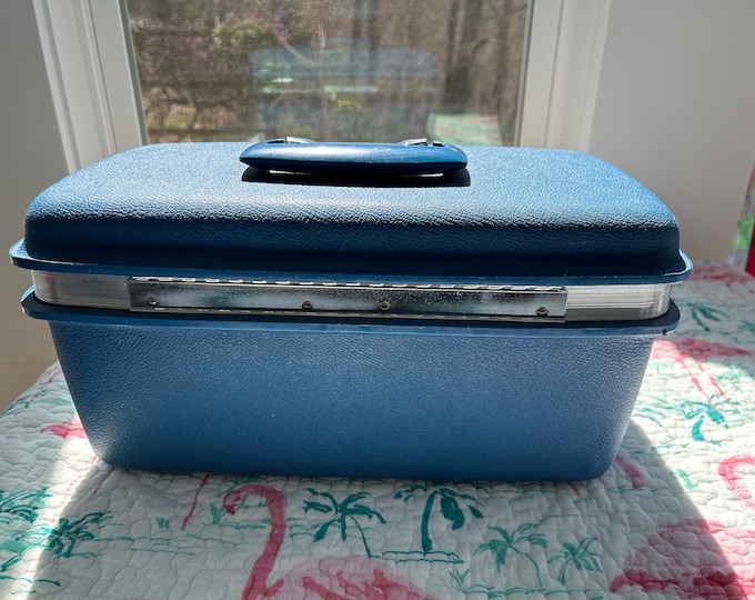 Retro Samsonite Blue Train Case With Mirror & Tray Hard Sided / Vintage ...