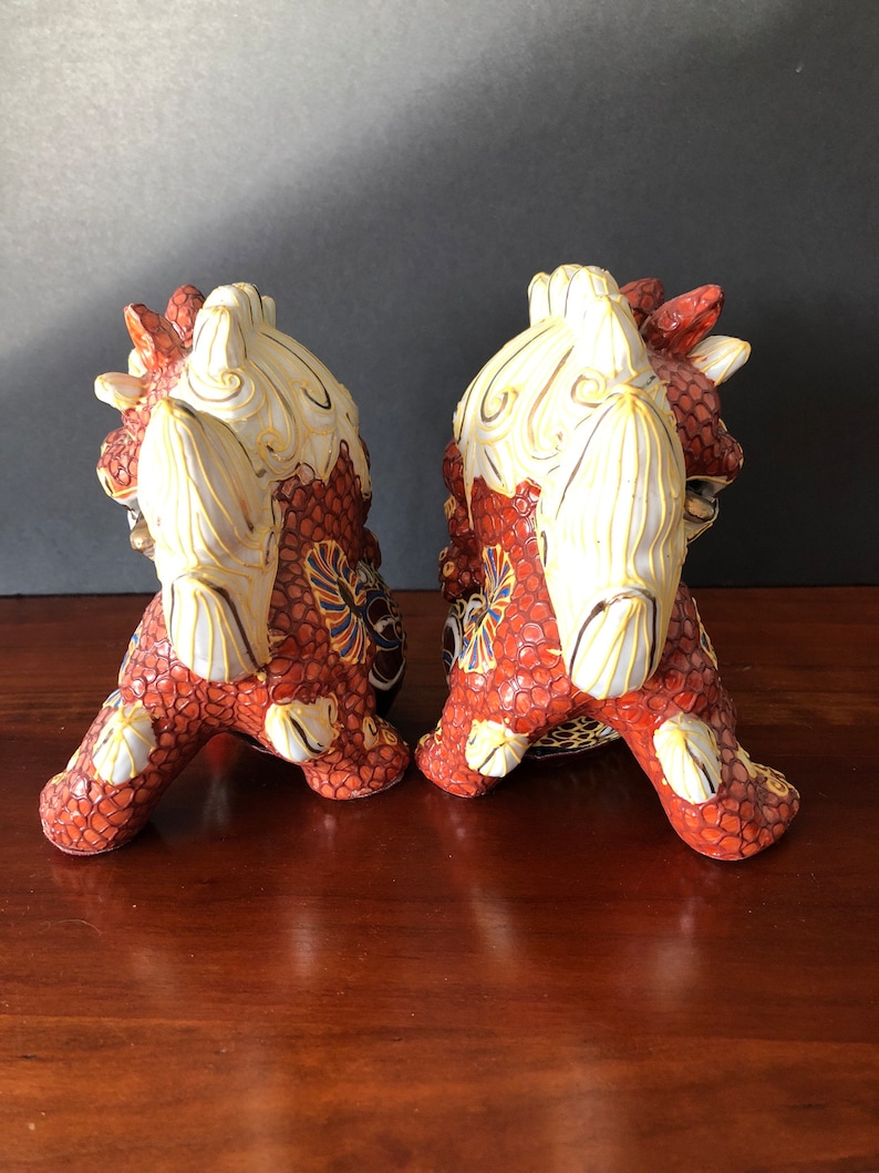 Foo Dogs, Royal Red and Gold Foodogs Pair With Tassels 6 - Etsy
