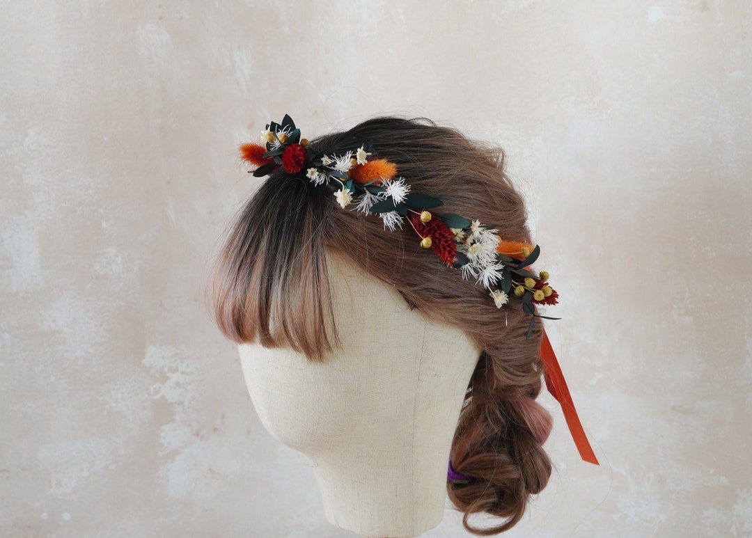 Burnt Orange Dried Natural Flower Crown, Dried Flowers, Bridal Wreaths ...