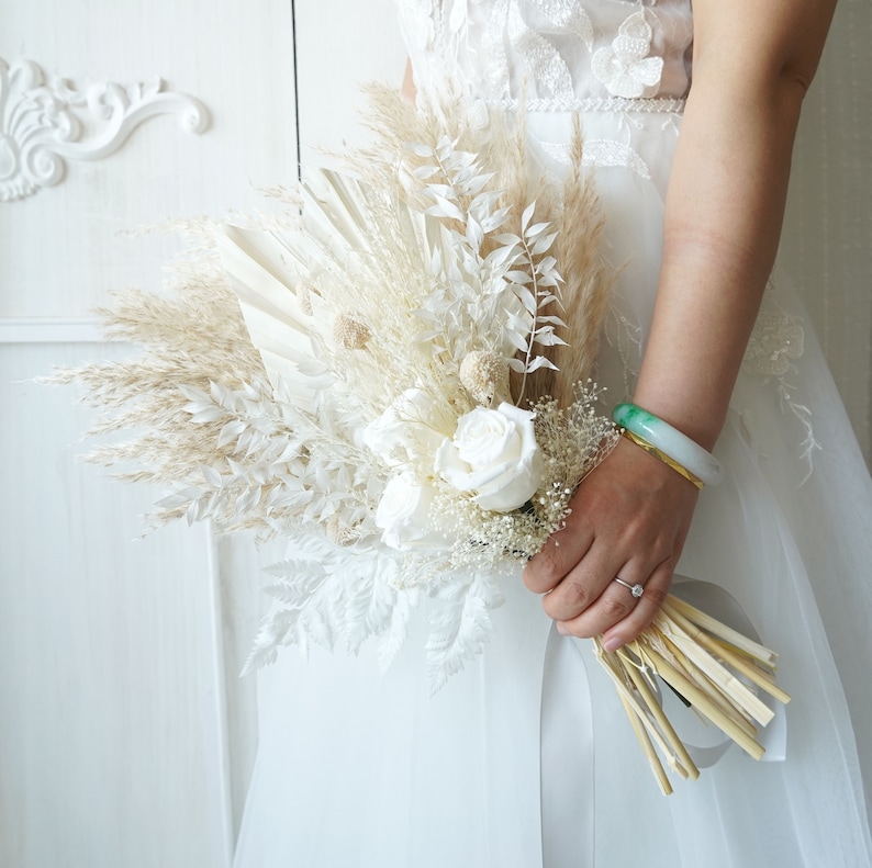 White and Beige Boho Natural Wedding Flowers Bouquetpampas - Etsy