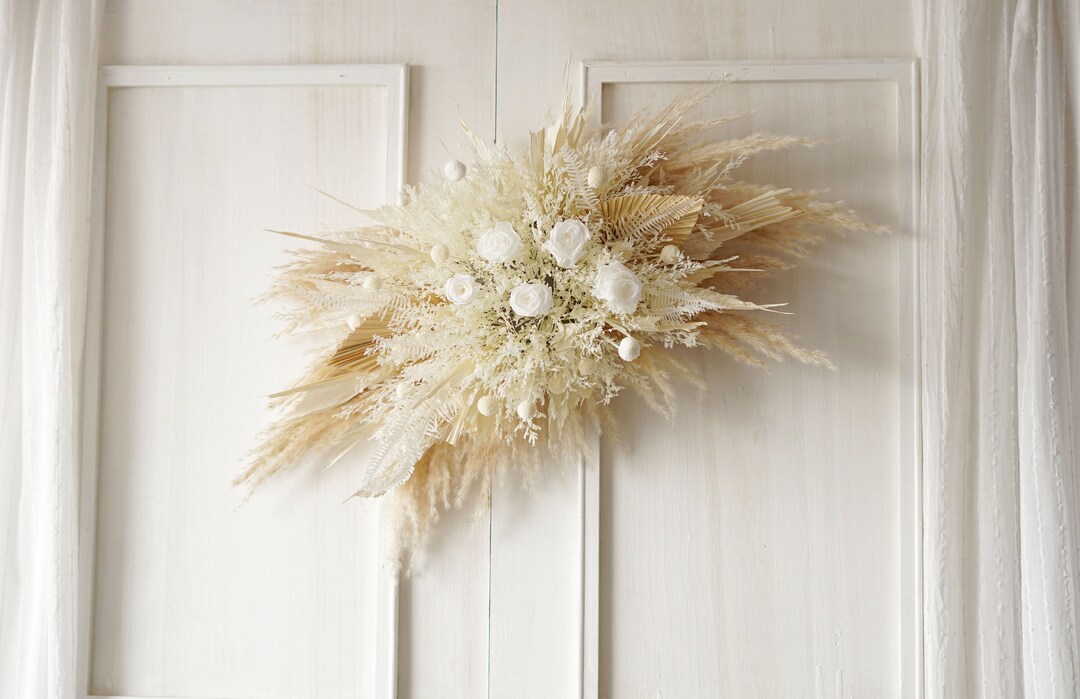 Beige Palm Spear Preserved Bouquet Dried Flowers Wedding Arch, Flower ...