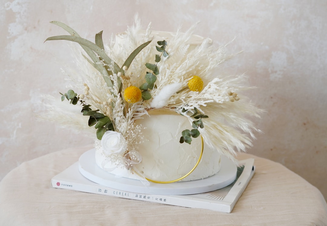 White&greenpampas Grass Cake Topper W/metal Ring,flower Cake Topper ...