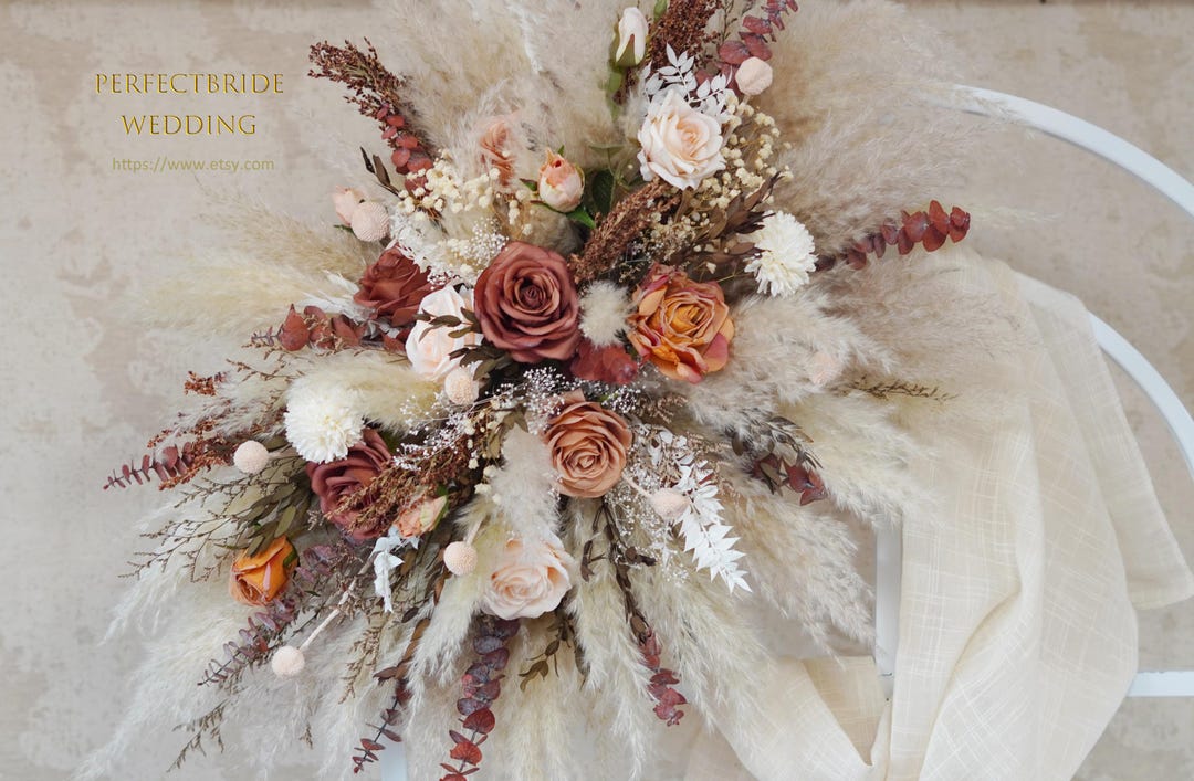 Rust Orange&burnt Orange Silk Flowers Pampas Grass Wedding Arbor,flower ...