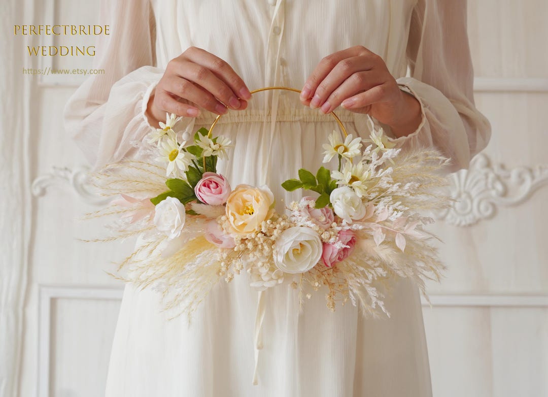 Peach&cream Silk Flower Hoop,pampas Grass Hoop, Bouquet for Flower ...