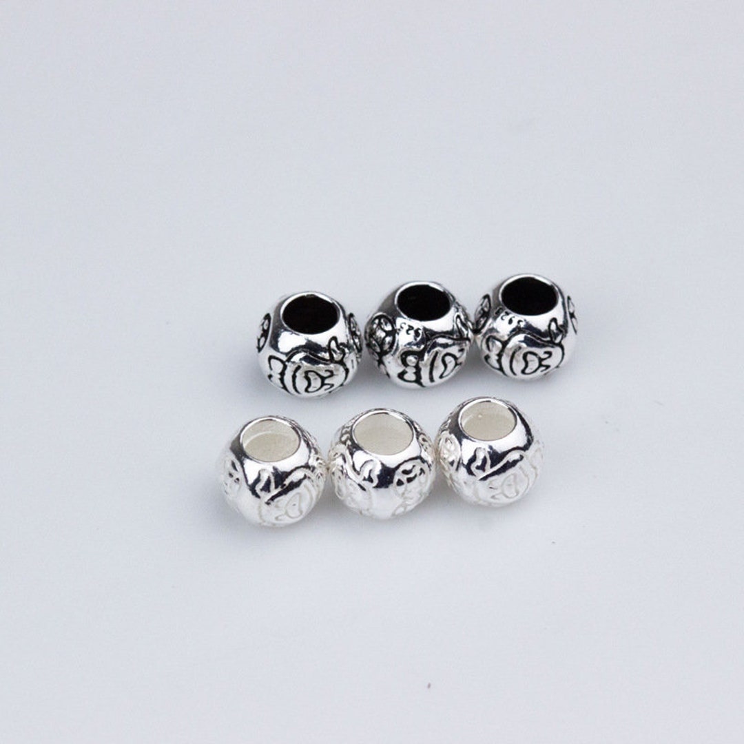 2 Pcs,silver Pig and Coin Pattern Beads/spacers,sterling Silver Round ...