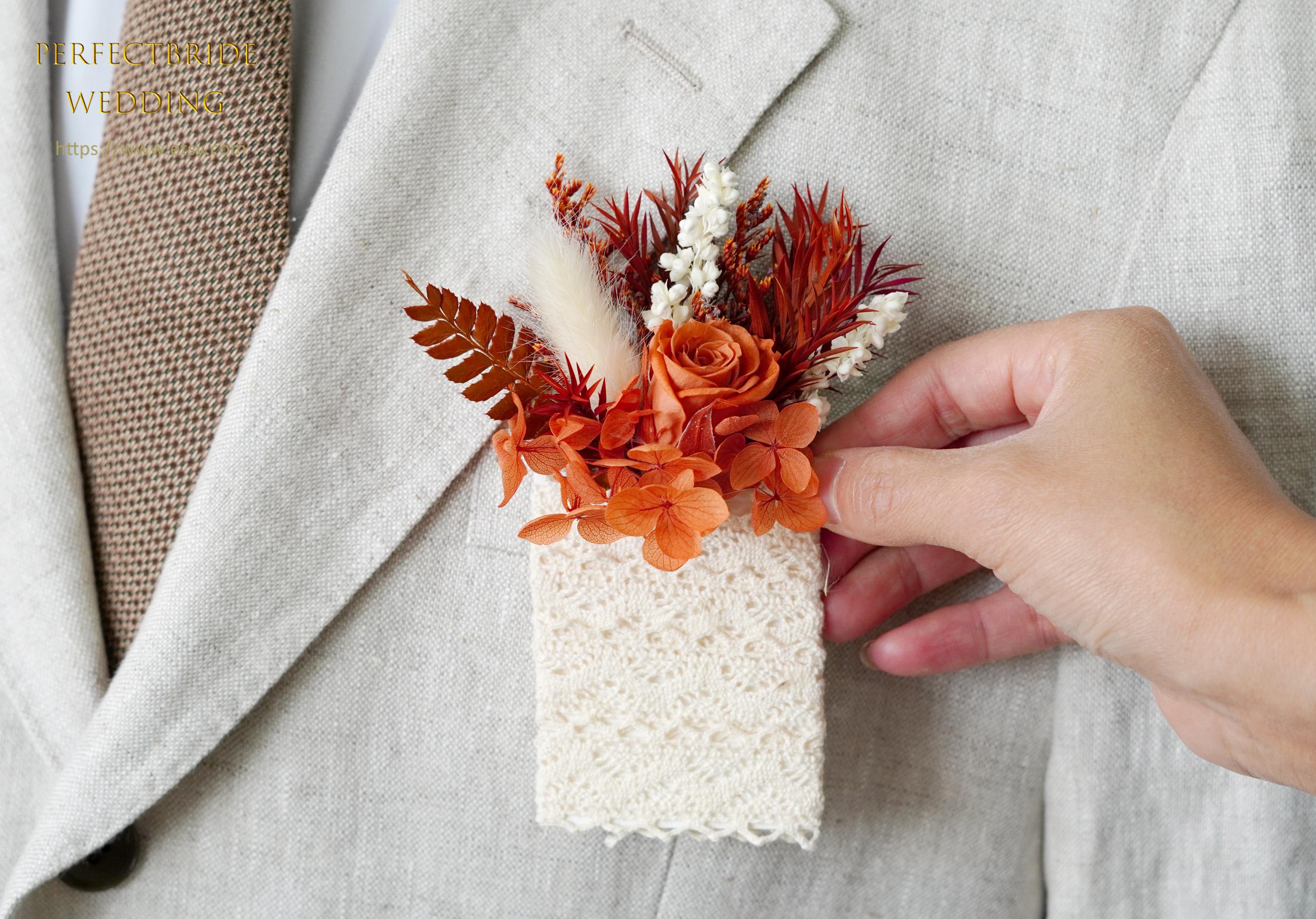 Preserved Orange Boho Rose Boutonniere,wedding Natural Flower Groom's ...