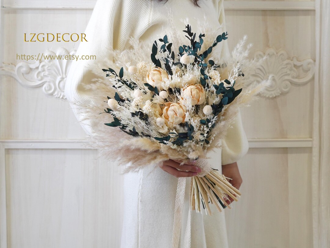 Dried White Flowers,eucalyptus Leaf Pampas Grass Flower,boho Wedding ...