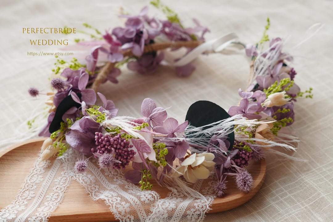 Purple Preserved Natural Flower Crown,dried Flowers,bridal Wreaths ...