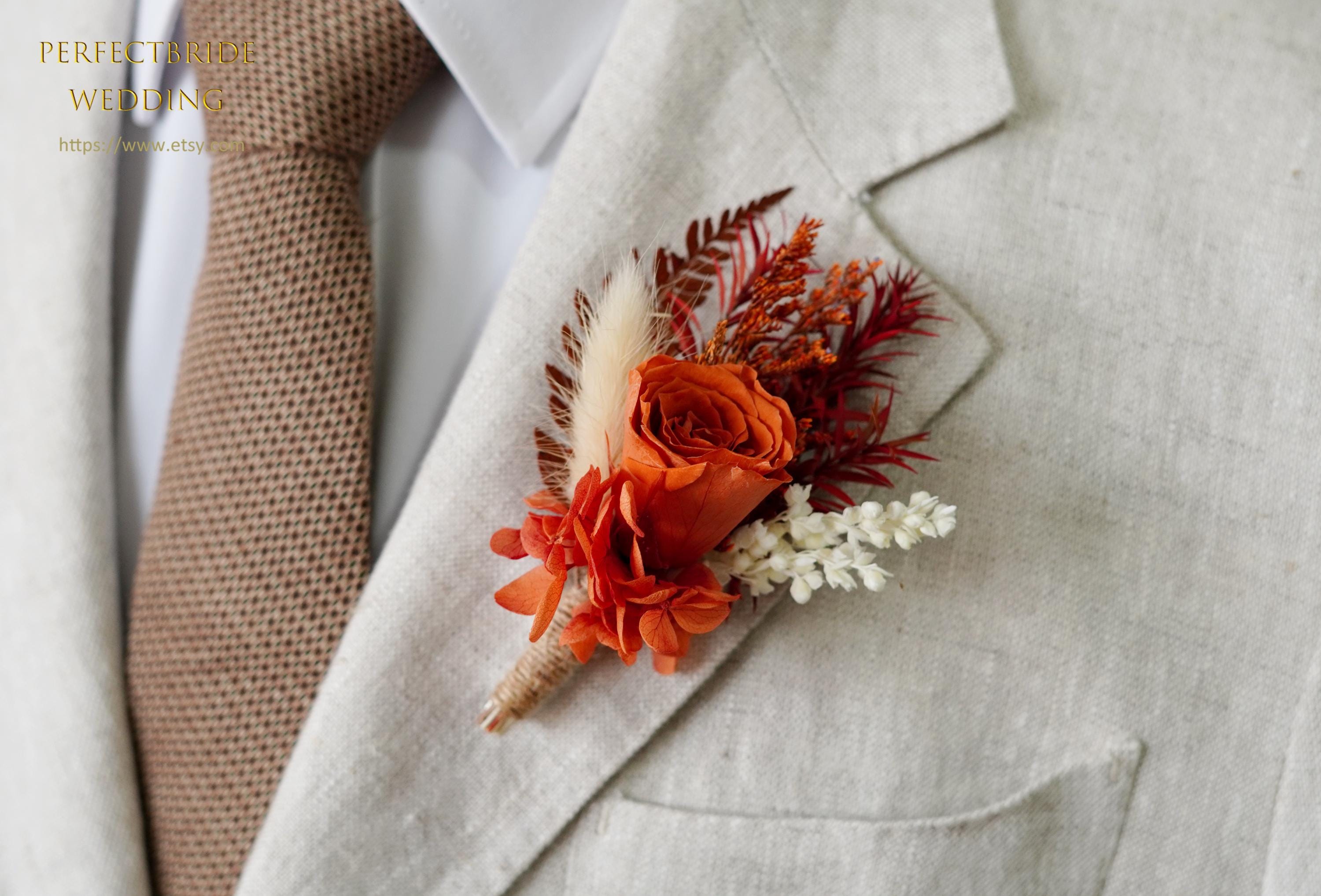 Preserved Orange Boho Rose Boutonniere,wedding Natural Flower Groom's ...
