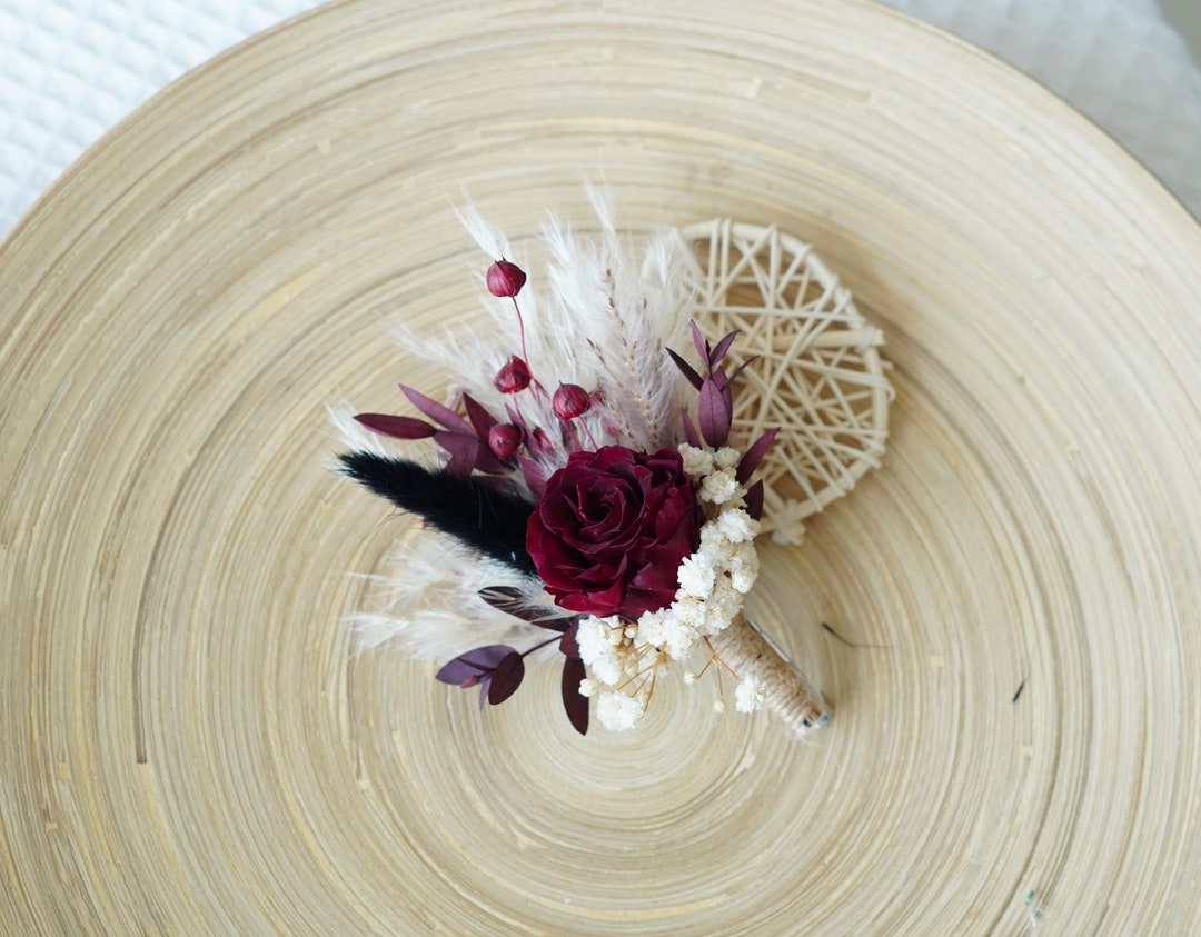 Burgundy Red Preserved Roses Boutonnieres,wedding Natural Flowers Groom ...