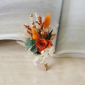 Burnt Orange Preserved Roses Boutonnieres,wedding Natural Flowers Groom ...