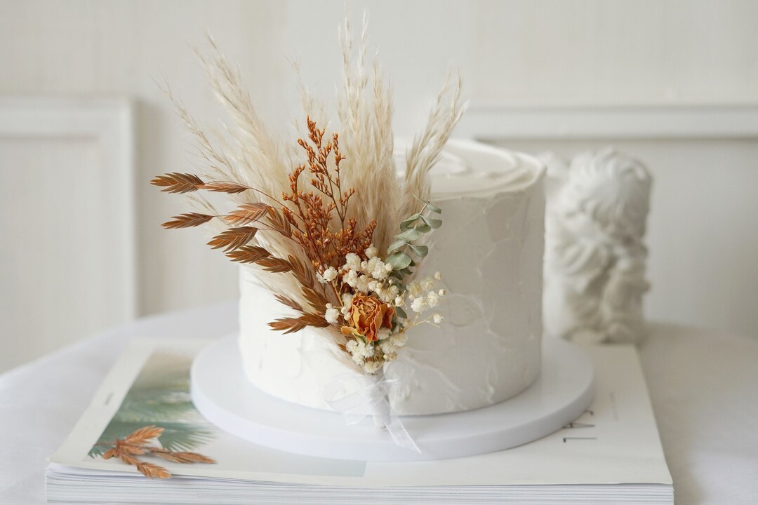 White & Rust Orange/burnt Orange Flower Cake Topper Bouquet, Dried ...