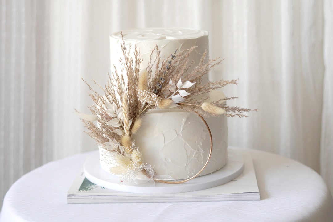 Self-color Pampas Grass Cake Topper Bouquet, Flower Cake Topper,dried ...