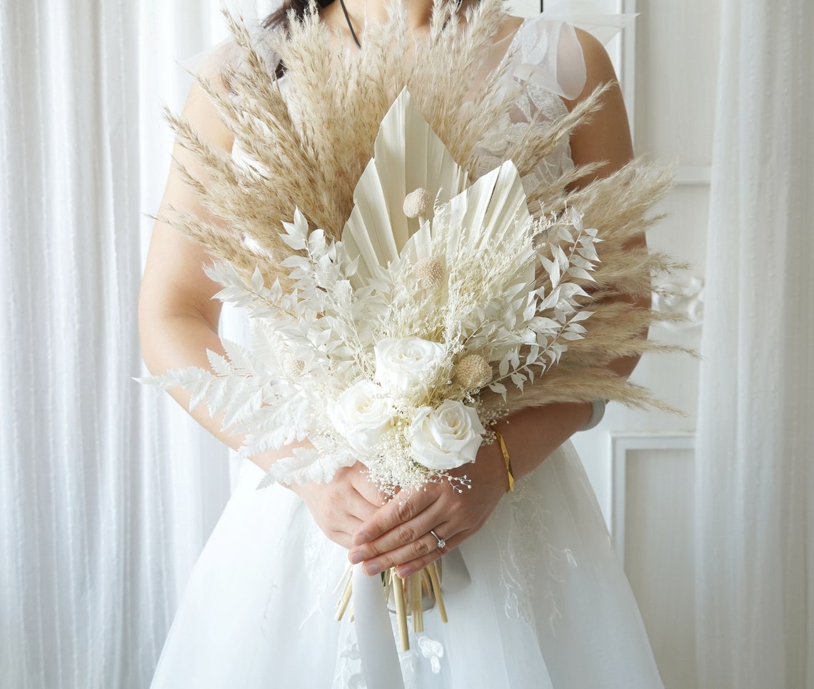 White and Beige Boho Natural Wedding Flowers Bouquetpampas - Etsy