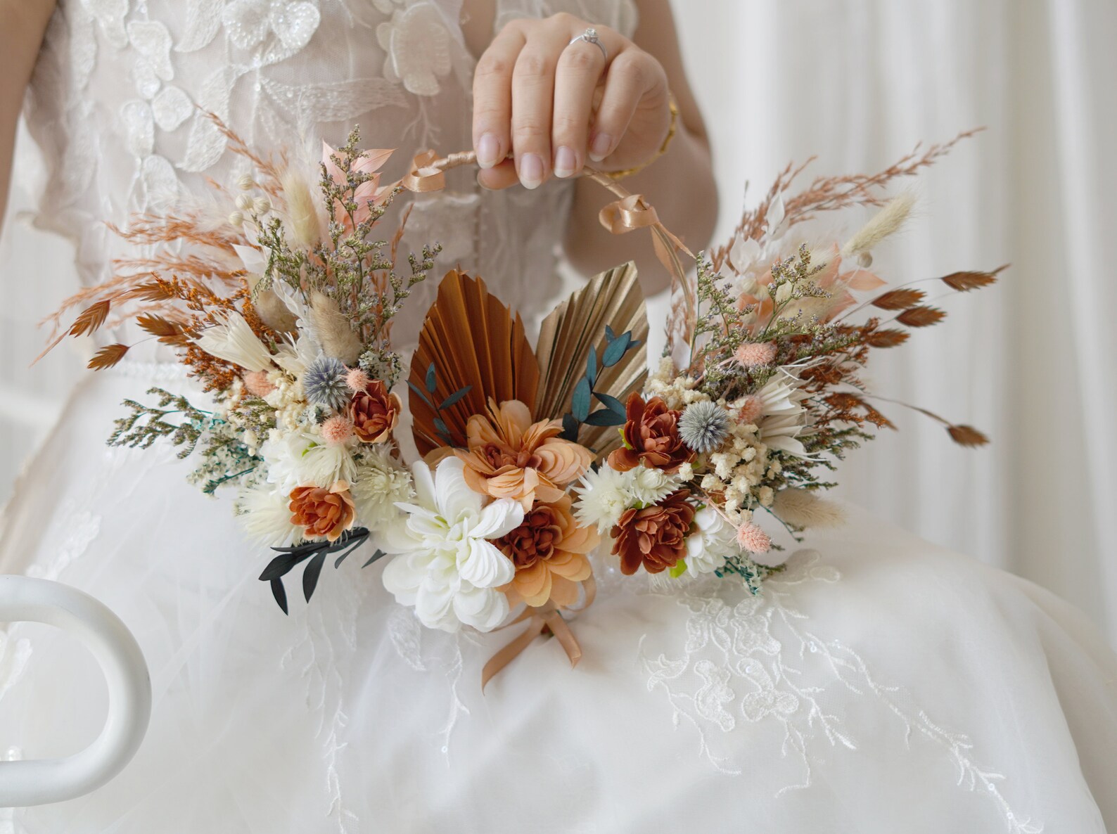 Cameral Palm Spear Boho Wedding Bouquet,pampas Grass Hoop, Door Wreath ...