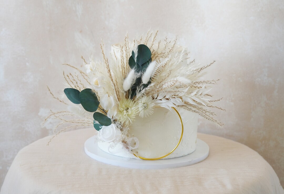 White&greenpampas Grass Cake Topper W/metal Ring,flower Cake Topper ...