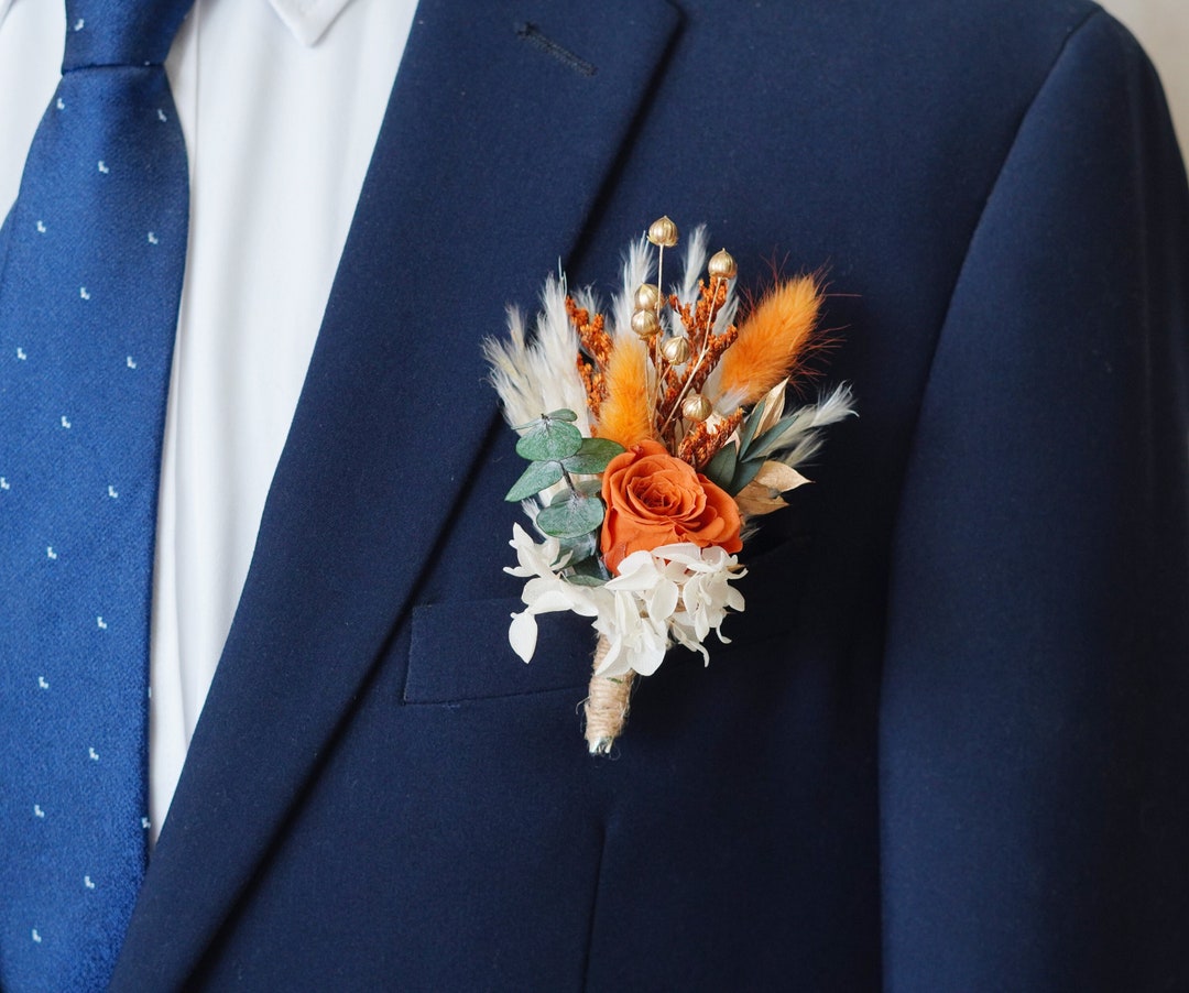 Burnt Orange Preserved Roses Boutonnieres,wedding Natural Flowers Groom ...