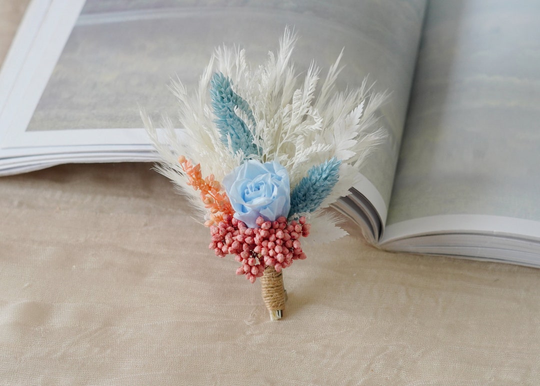 Azure Blue Preserved Rose Boutonnieres,wedding Natural Flowers Groom's ...