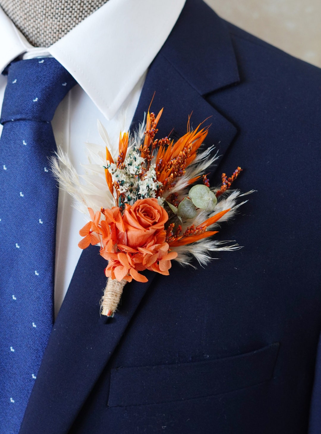 Burnt Orange Bohemian Straw Flowers Groom's Brooch/buttonhole,wedding ...