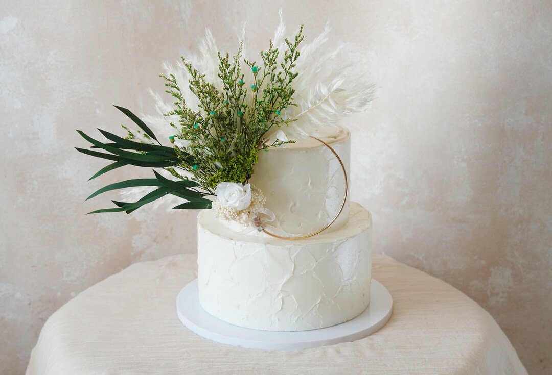 White&greenpampas Grass Cake Topper W/metal Ring,flower Cake Topper ...
