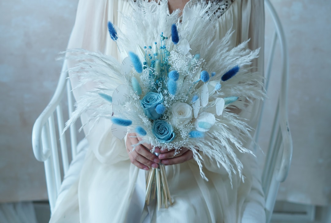 Blue Preserved Rose Flower,boho Wedding/ Bridal Flower Bouquet With ...