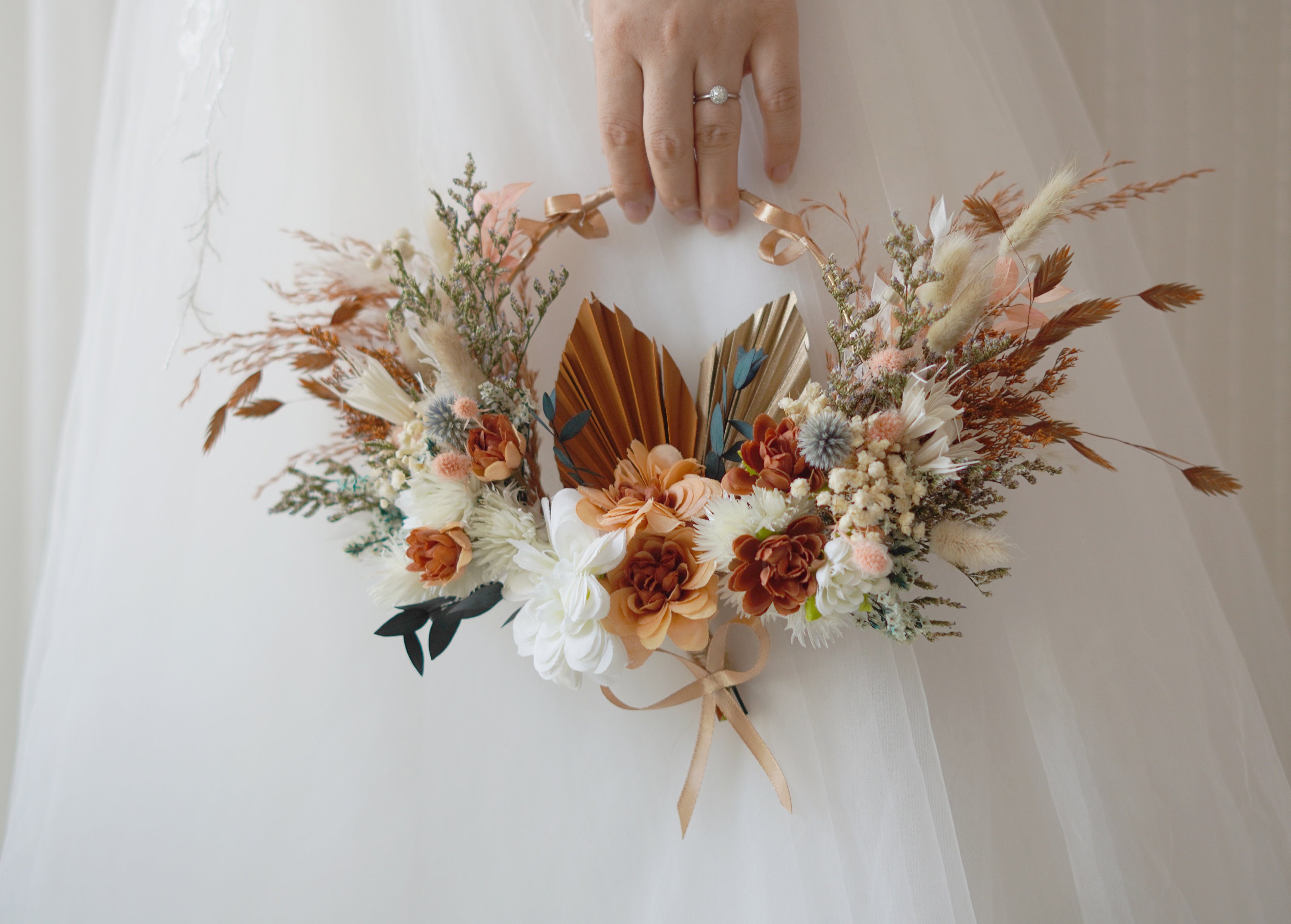 Cameral Palm Spear Boho Wedding Bouquet,pampas Grass Hoop, Door Wreath ...