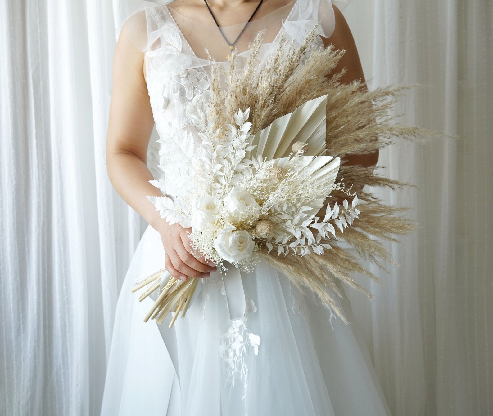 White and Beige Boho Natural Wedding Flowers Bouquetpampas - Etsy