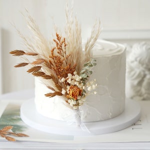 White & Rust Orange/burnt Orange Flower Cake Topper Bouquet, Dried ...