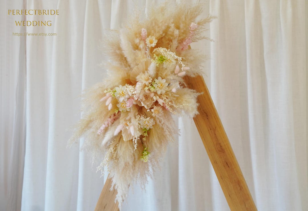 Pampas Grass Wedding Archway Floral, Pale Pink and White Flower Swag ...