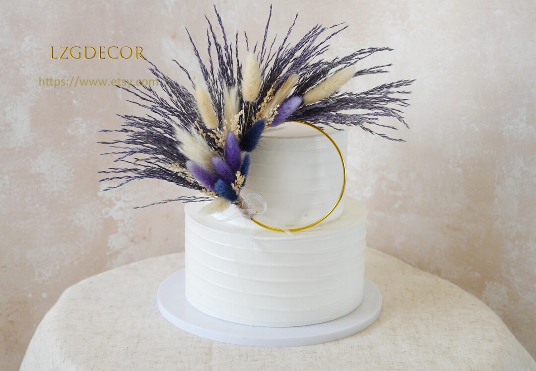 Purple Bunny Tail Grass,pampas Grass Cake Topper Bouquet,flower Cake ...