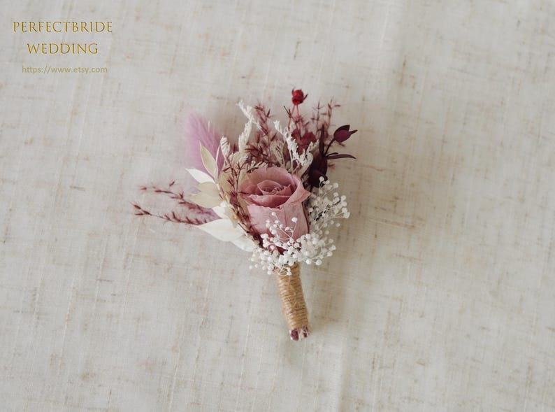 Dusty Purple Preserved Rose Wedding Natural Flowers Groom's Brooch ...