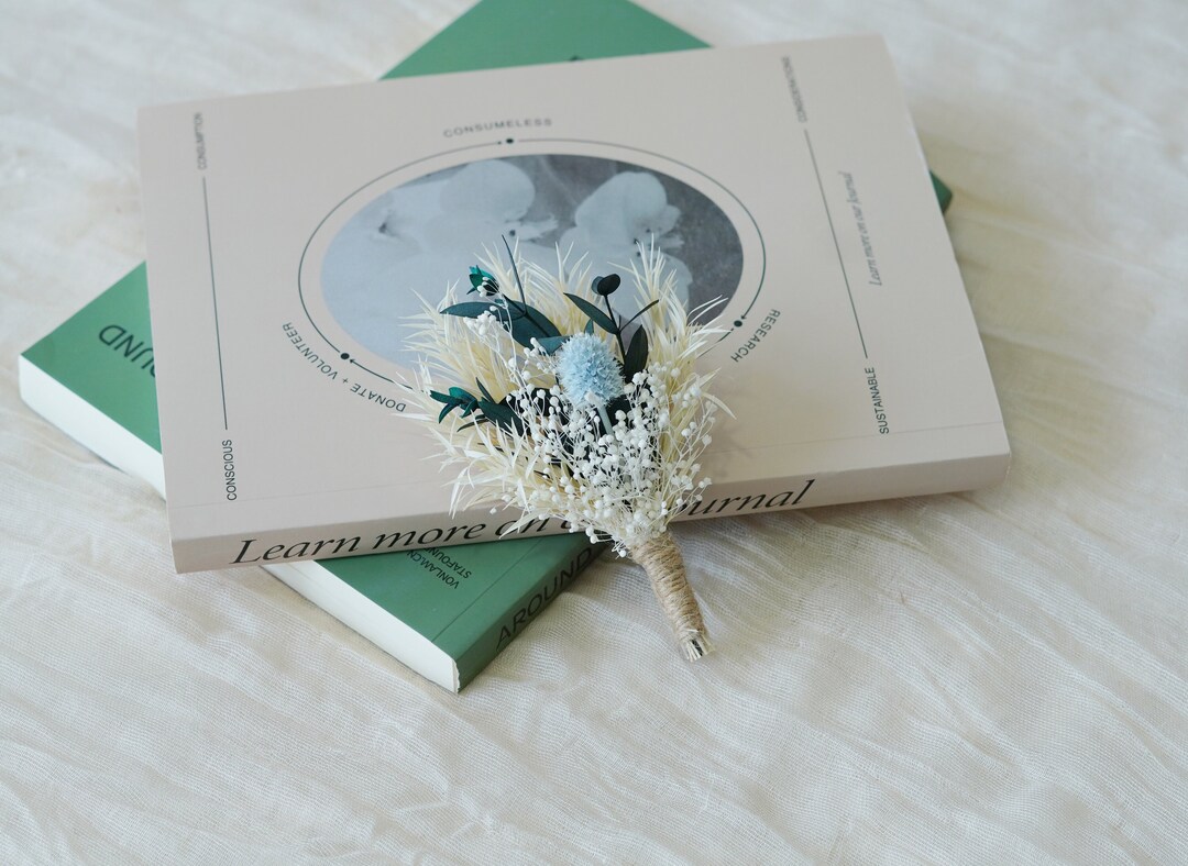 Azure& White Straw Flower,dried and Preserved Boho Pampa Boutonnieres ...