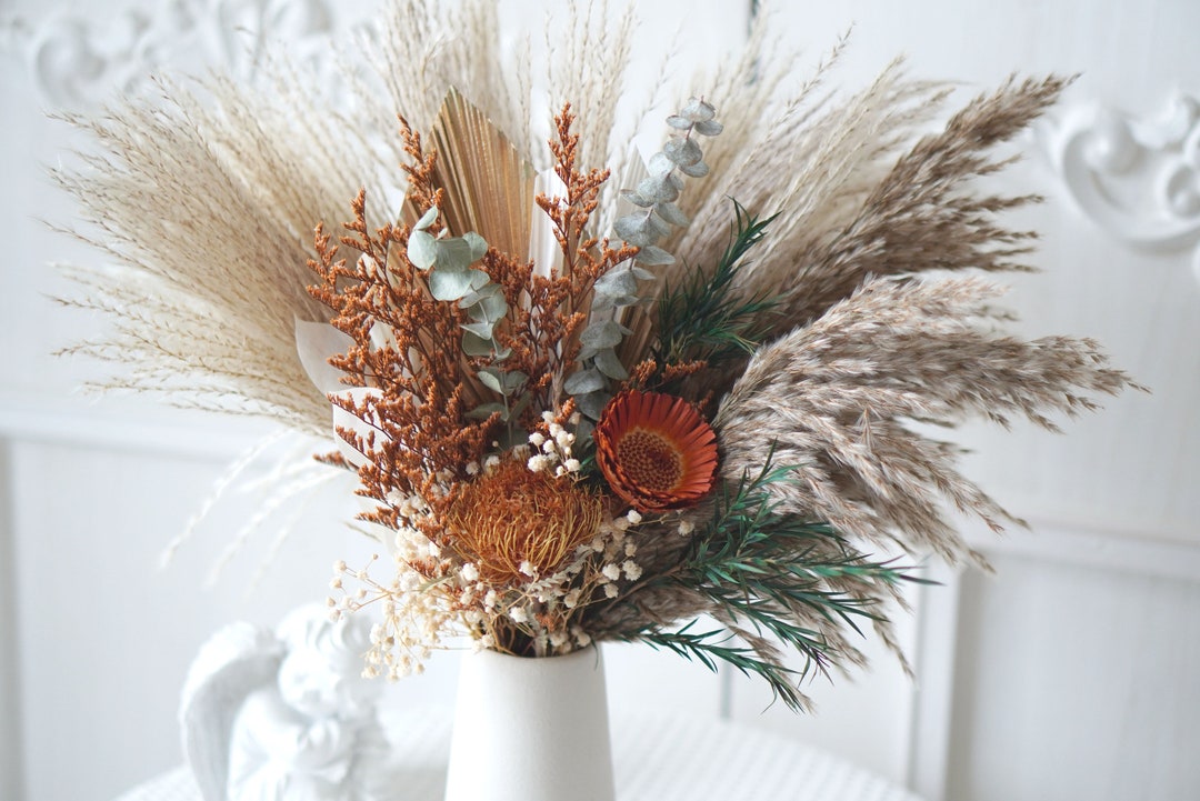 Rust Orange/burnt Orange Pampas Grass Bouquet, Dried Flowers Bouquet ...