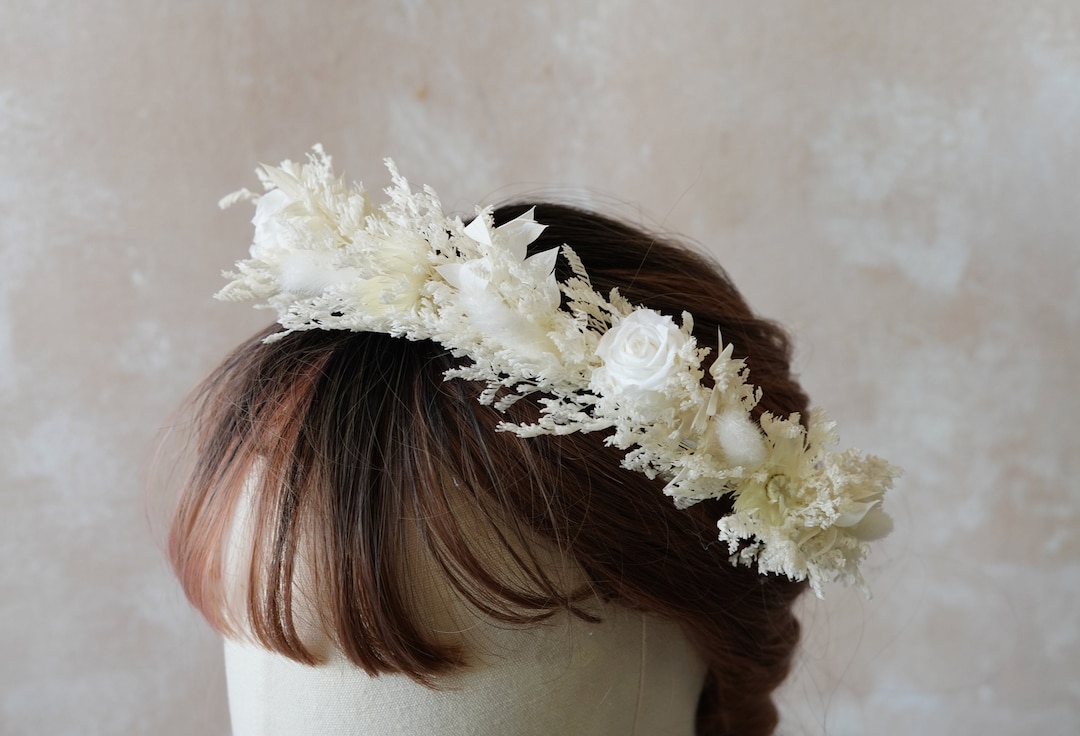Pure White Dried Natural Flower Crown, Dried Flowers, Bridal Wreaths ...