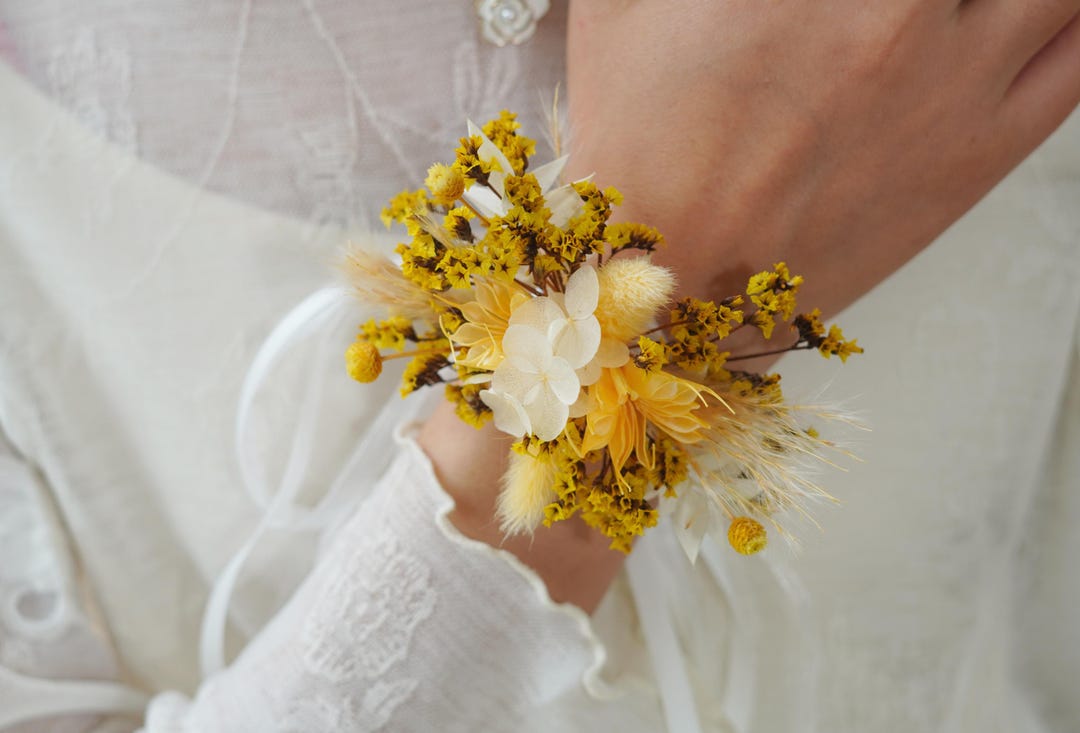 Pastel Yellow Flower Corsage,boho Rustic Bridal Corsage/bracelet ...