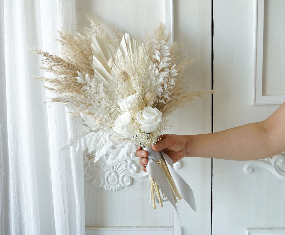 White and Beige Boho Natural Wedding Flowers Bouquetpampas - Etsy