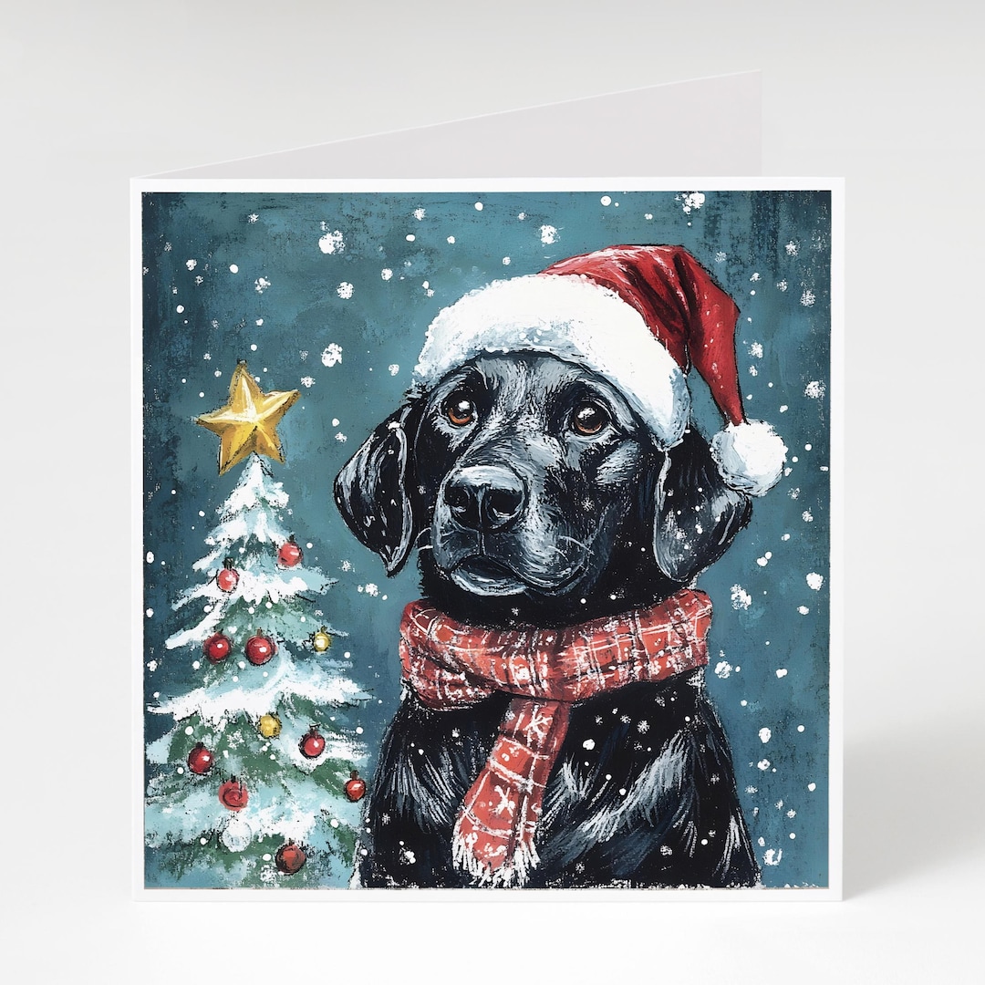 Pack of 5 Black Labrador Christmas Cards, Cute Dog Xmas Cards, Perfect ...