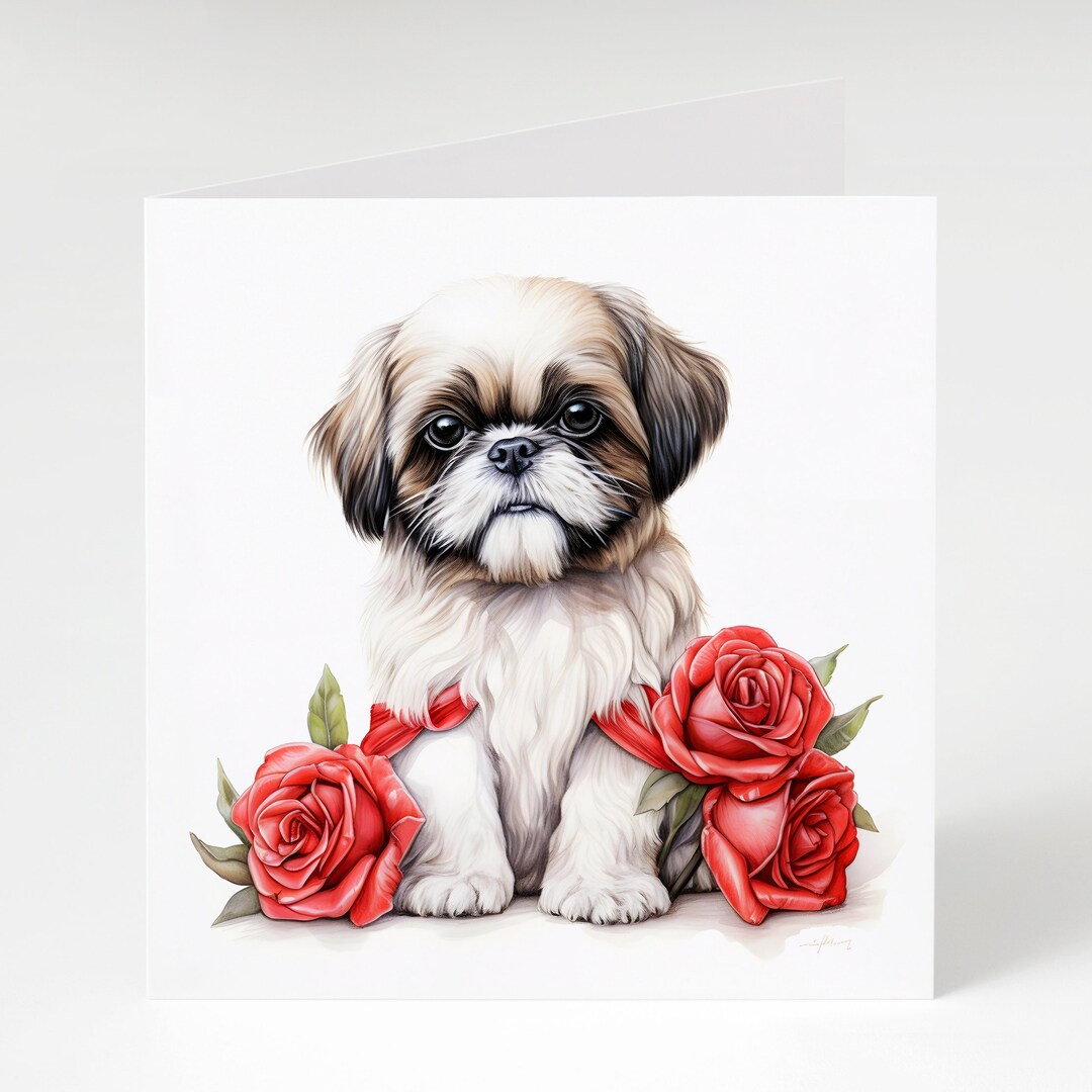 Shih Tzu With Roses Card, Shih Tzu Gift, Shih Tzu Card, Shih Tzu Mum, Dog Lover Card - Etsy UK
